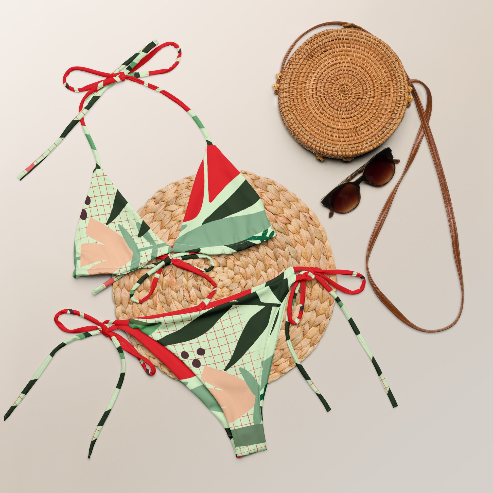 Plant Pattern String Bikini by Dumbbells and Hotels